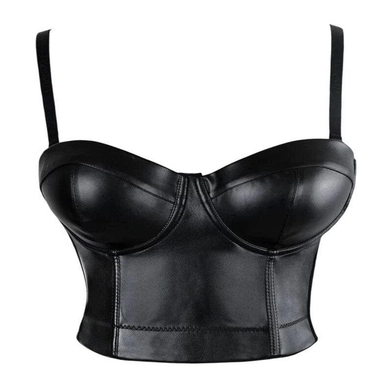 Womens Spaghetti Straps Faux Leather Bustier Crop Top Drezden